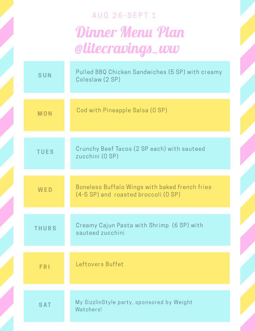 Menu Plan: Aug 26th-Sept 1st - Lite Cravings